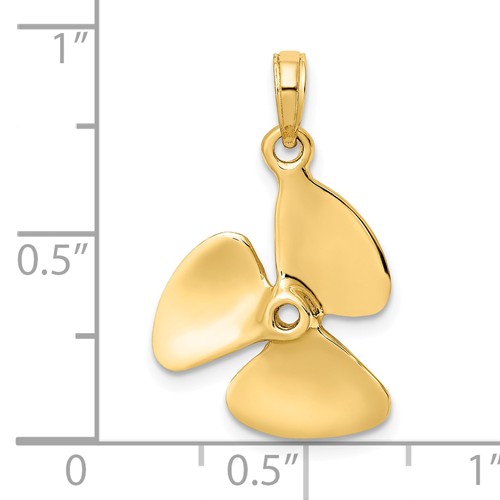 14k Yellow Gold 3-D Three Blade Propeller Pendant 5/8in K7457