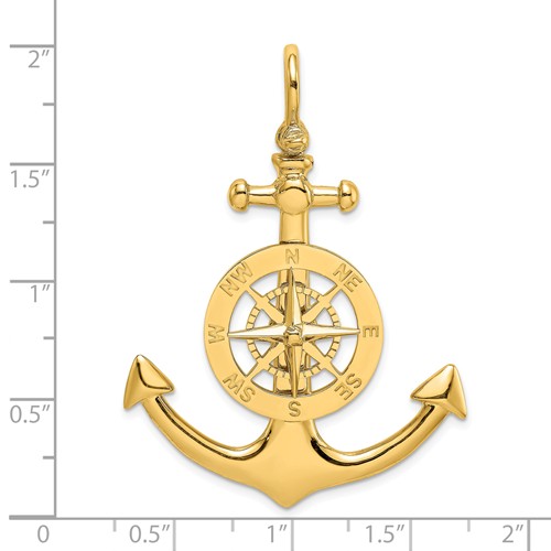 14k Yellow Gold Anchor With Nautical Compass Pendant 1.5in K7891