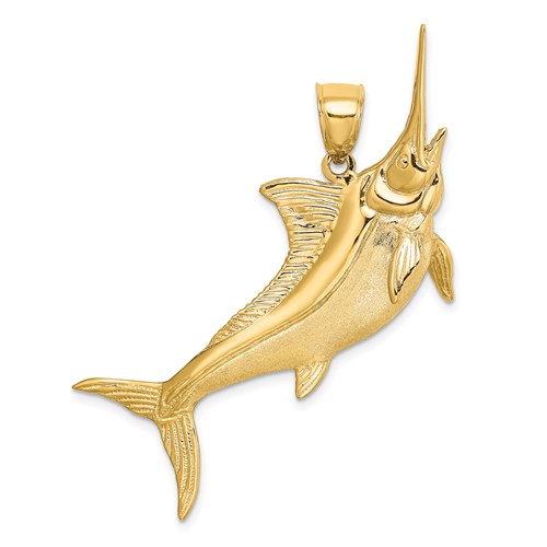 14k Yellow Gold 3-D Marlin Pendant 2in K8110 | Joy Jewelers