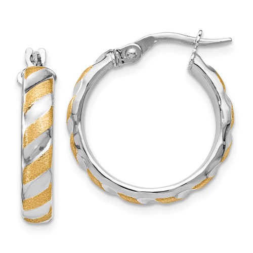 14k Two-tone Gold Italian Textured Hoop Earrings 3/4in JJLE854