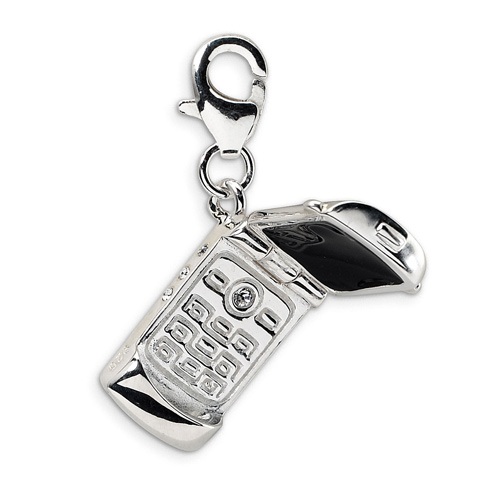 Sterling Silver Enamel Swarovski Crystal Cell Phone with Lobster Charm ...